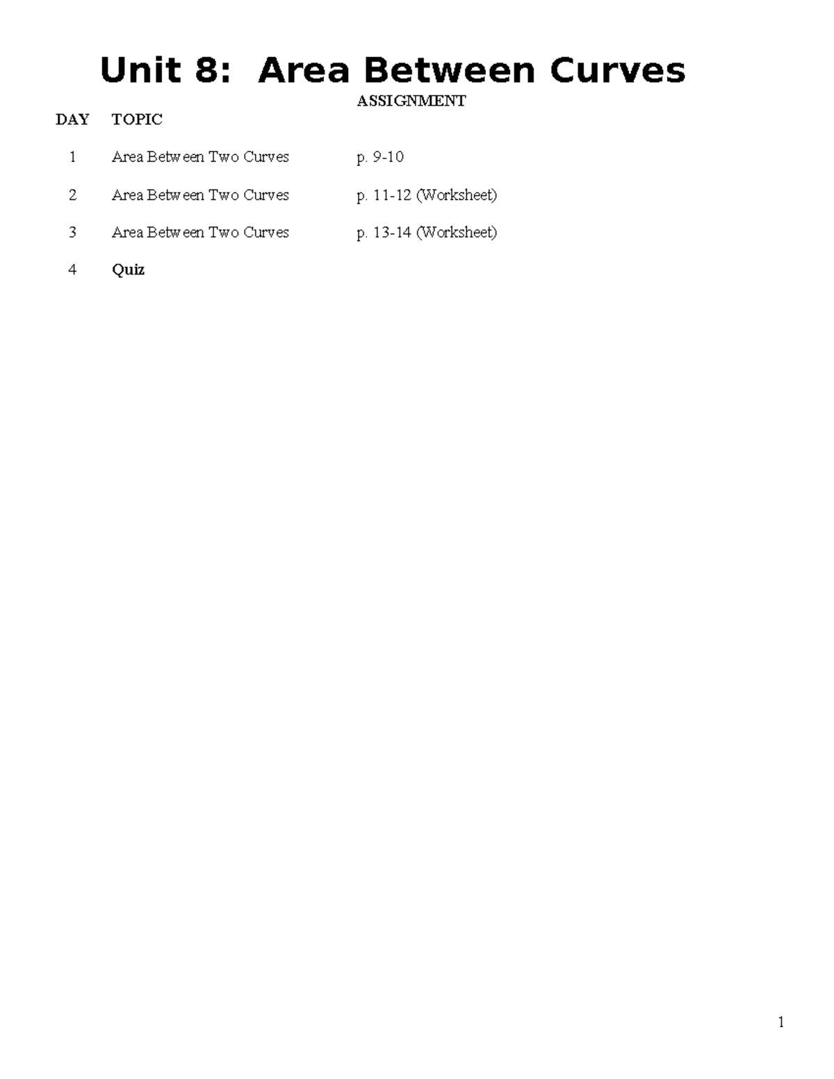 Unit 8: Area Between Curves - Lesson & Practice Worksheets - Studocu