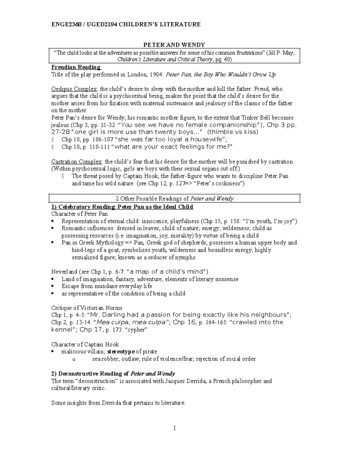 Children's Lit Lecture Handout 7 - ENGE2360 / UGED2194 CHILDREN’S ...