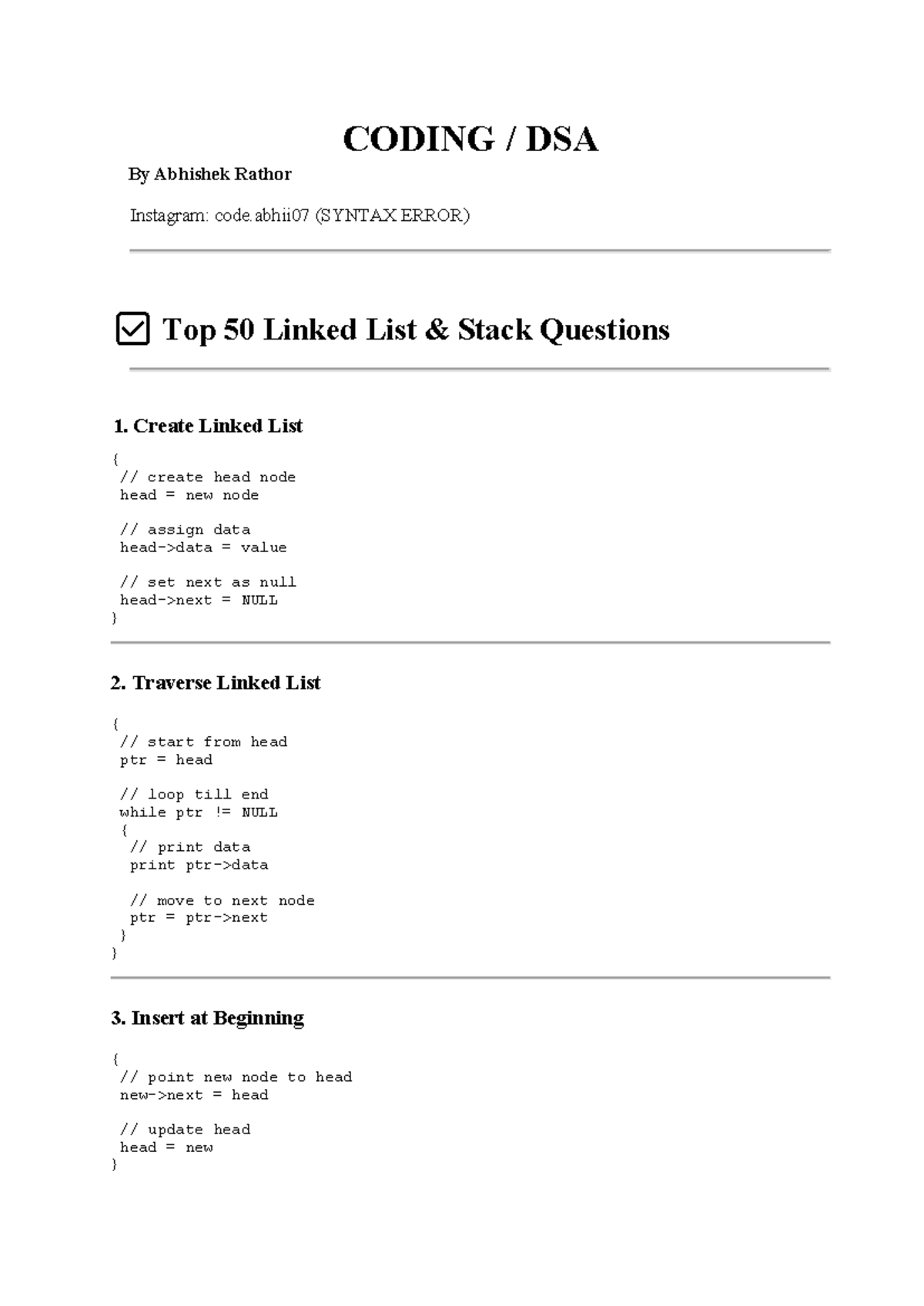 Top 50 Linked List & Stack Questions (SYNTAX ERROR) - Studocu
