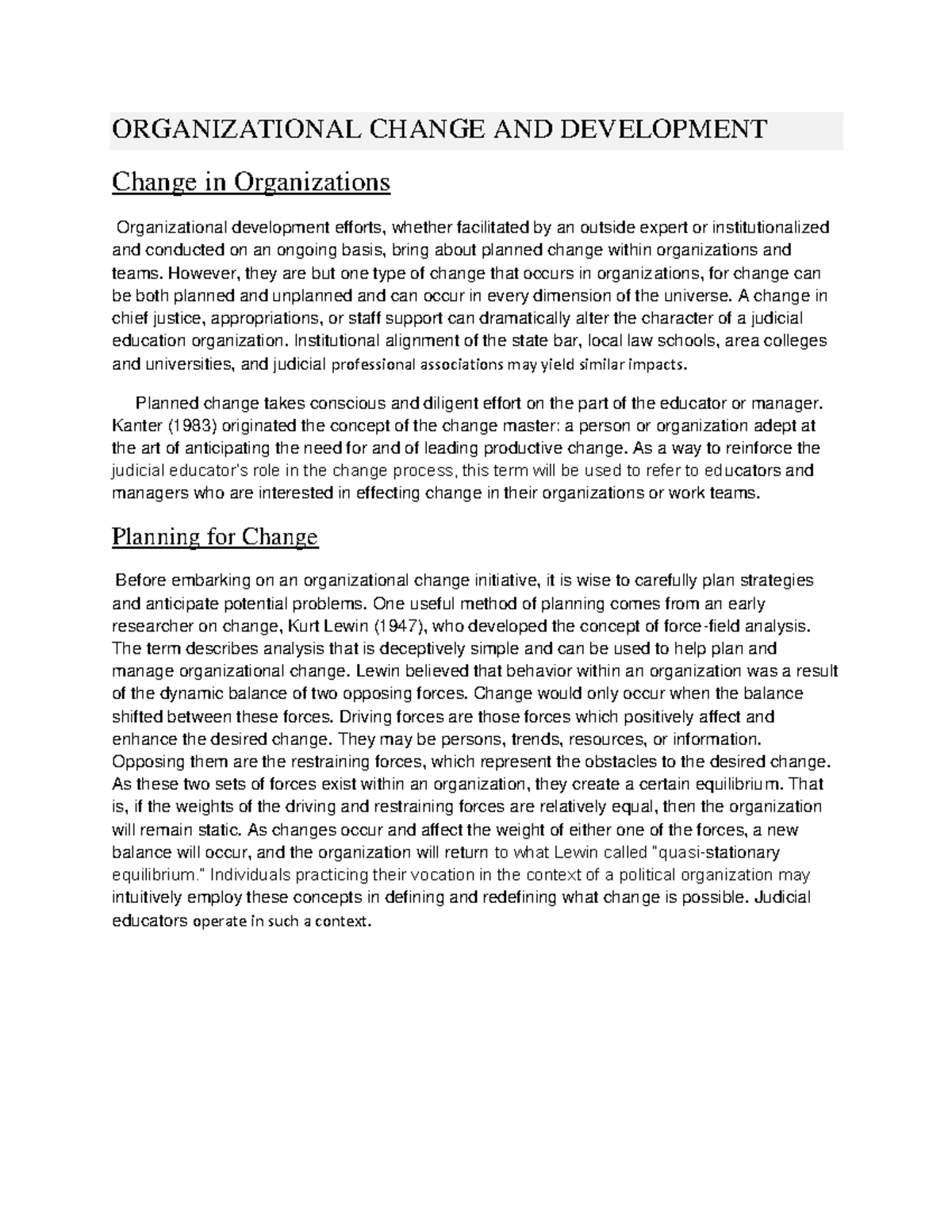 Organizational Change AND Development - ORGANIZATIONAL CHANGE AND ...