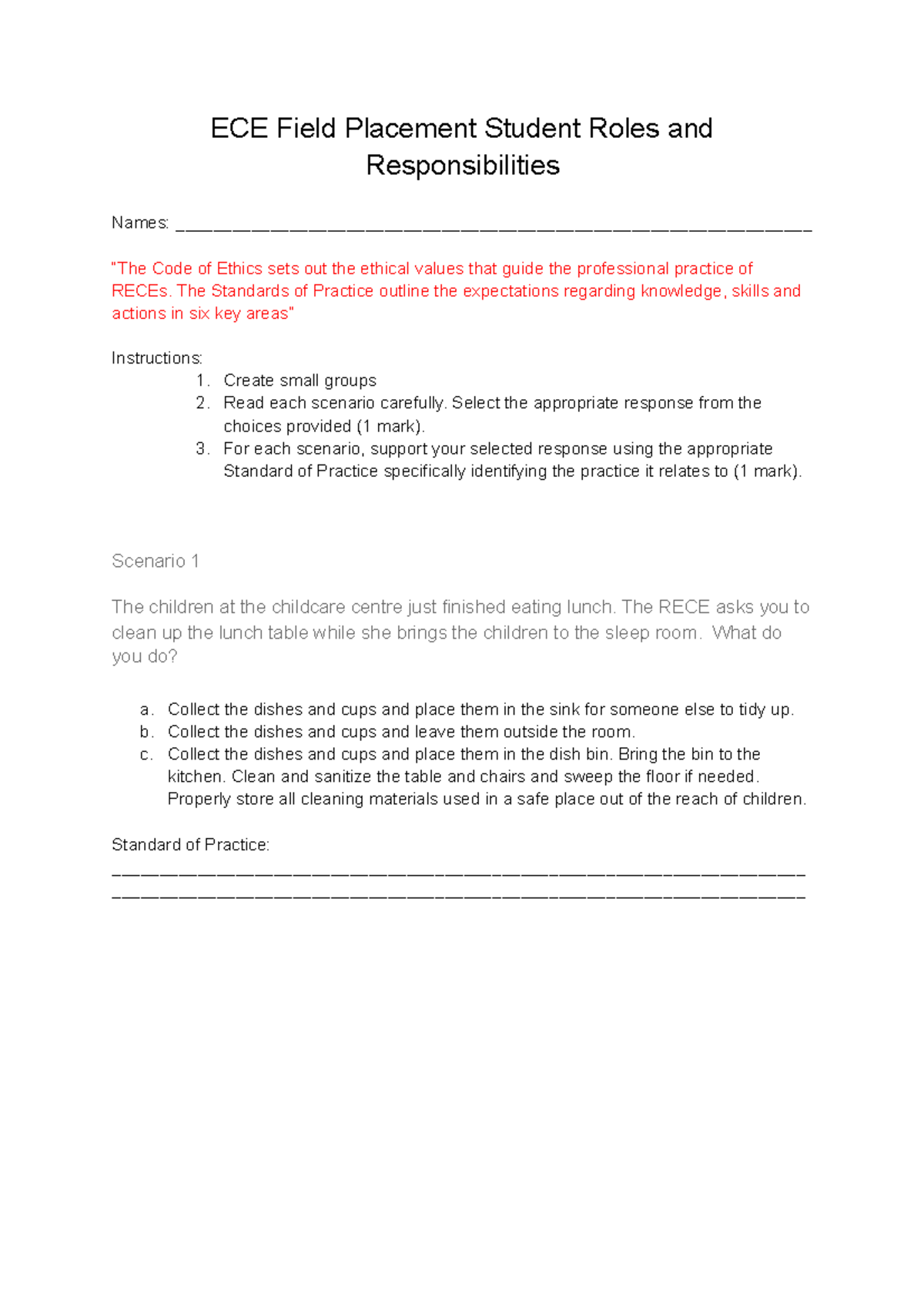 ECE Field Placement Roles & Responsibilities: Ethical Guidelines and ...