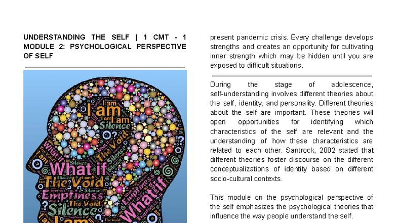 Understanding the Self 1 CMT 1 Module 2: Psychological Perspectives ...