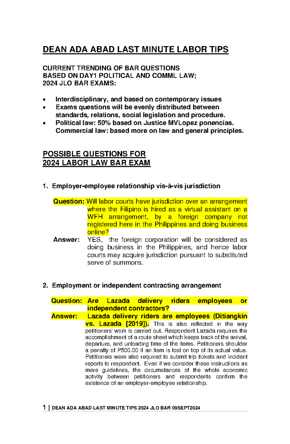 2024 PALS Bar Exam - Last Minute Tips and Fearless Forecasts - Studocu