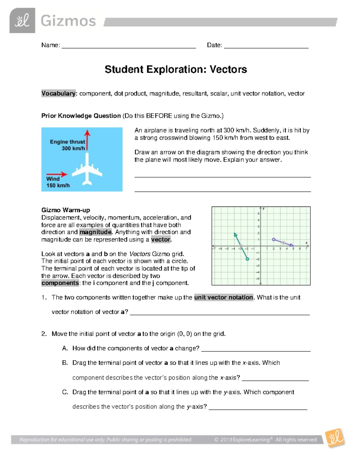 Vectors SE - Student Exploration on Magnitude, Components, and Dot ...