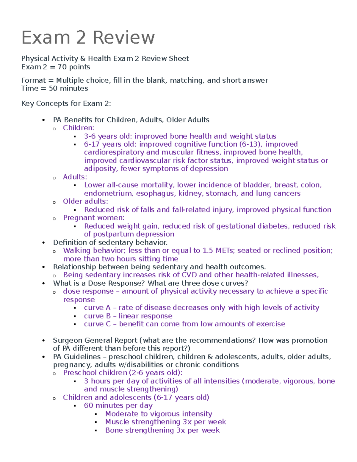 Exam 2 Review - Exam 2 Review Physical Activity & Health Exam 2 Review ...