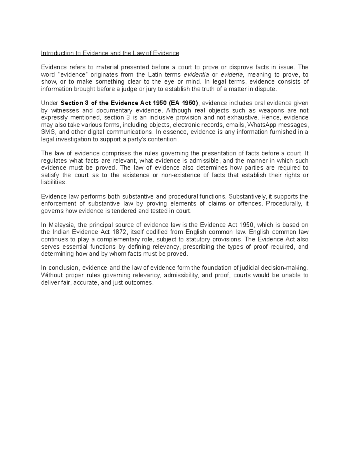 Evidence Law Overview: Key Principles and Best Evidence Rule (LAW 101 ...