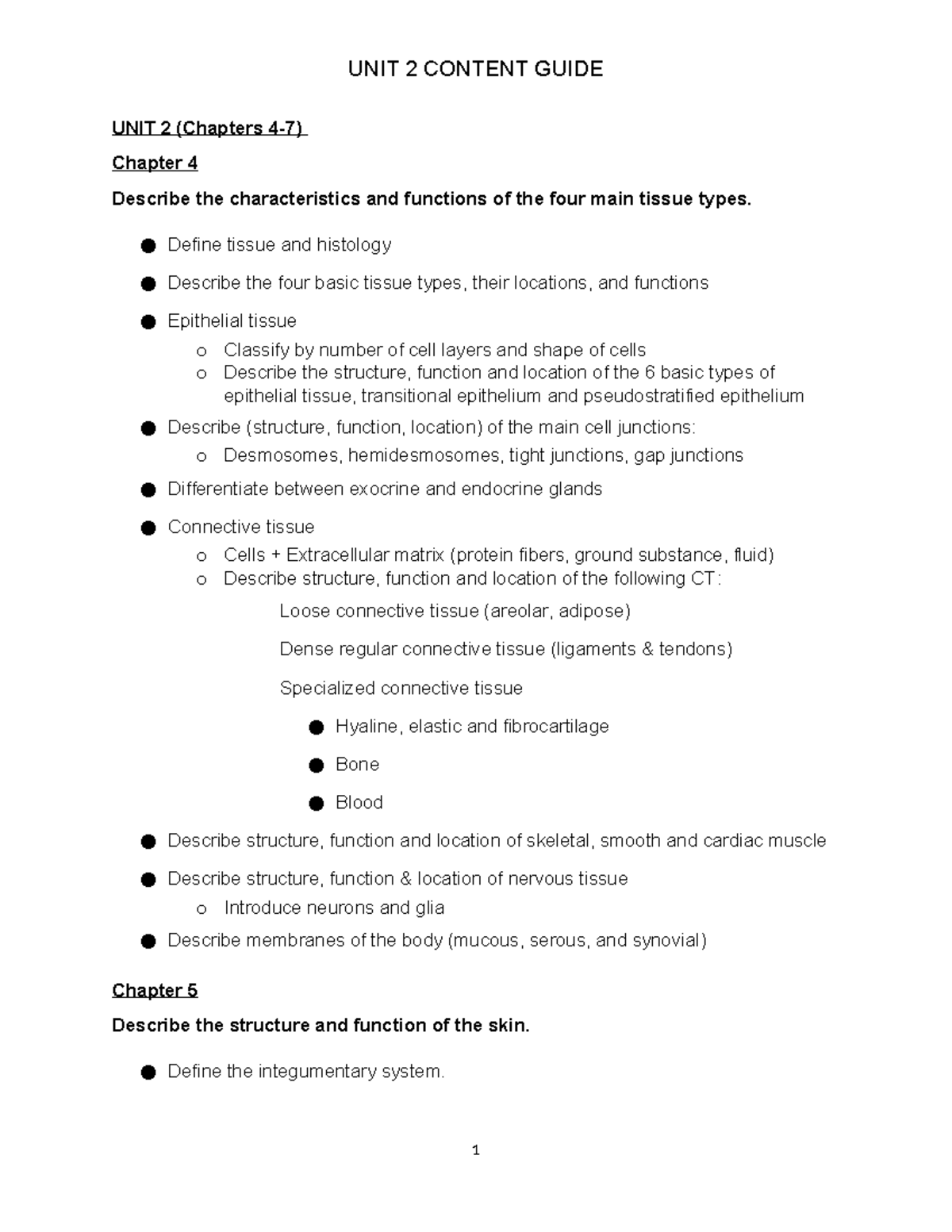 BIO 120 Unit 2 Content Guide: Tissues, Integumentary & Skeletal Systems ...