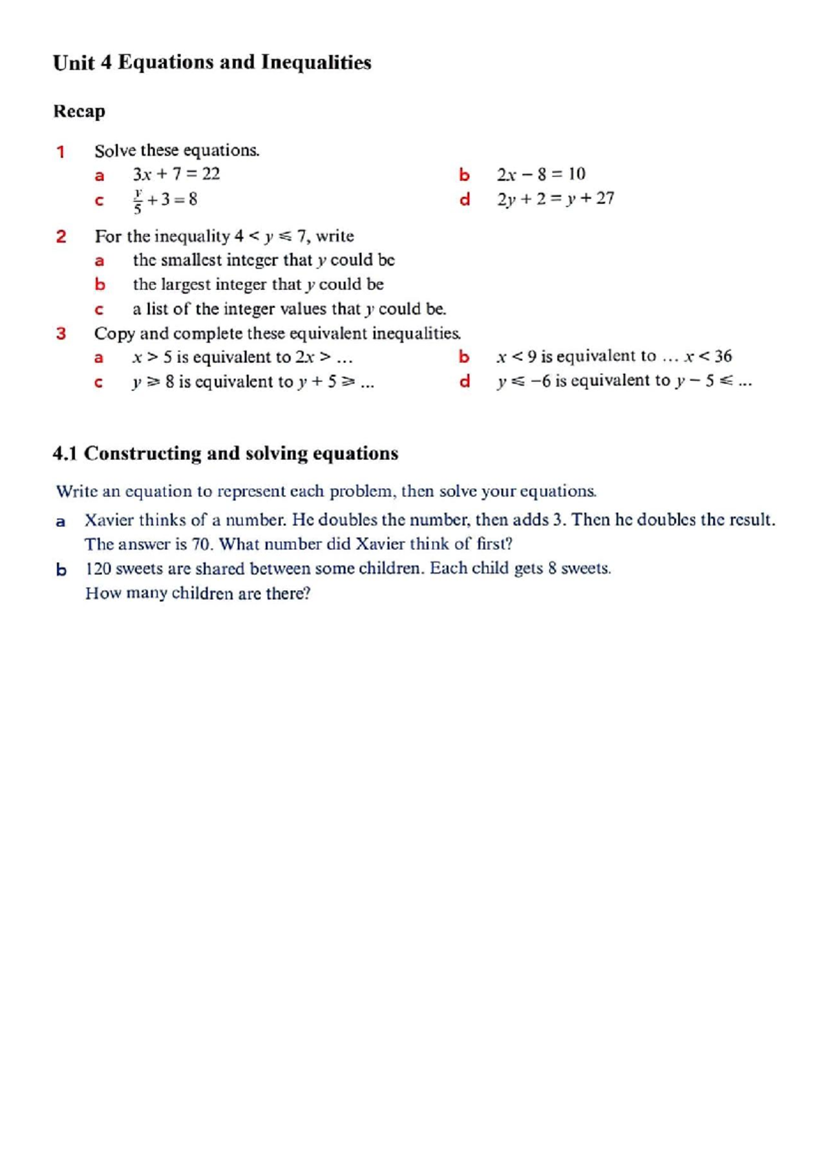 Unit 4.1 Equations & Inequalities Recap - Secondary Maths - Studocu