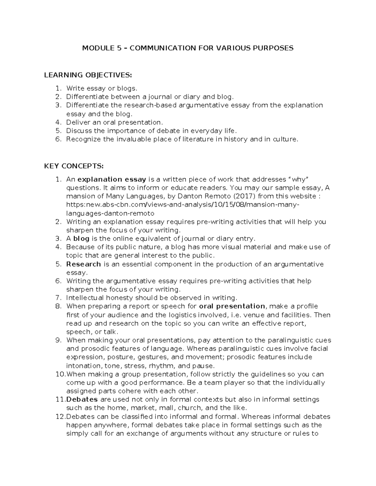 Module 5: Communication Skills for Essays, Blogs, and Presentations ...