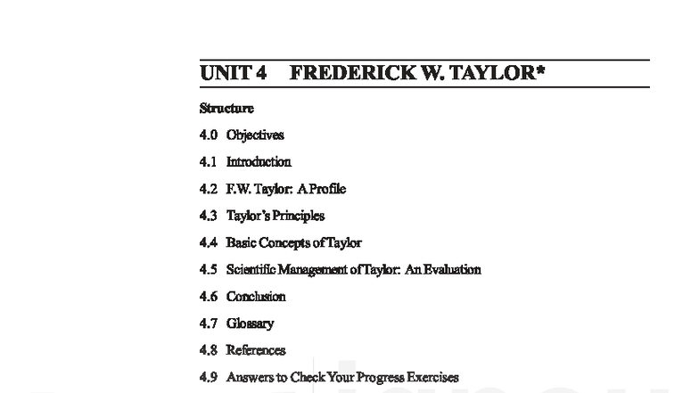 UNIT 4: FREDERICK W. TAYLOR AND SCIENTIFIC MANAGEMENT PRINCIPLES - Studocu