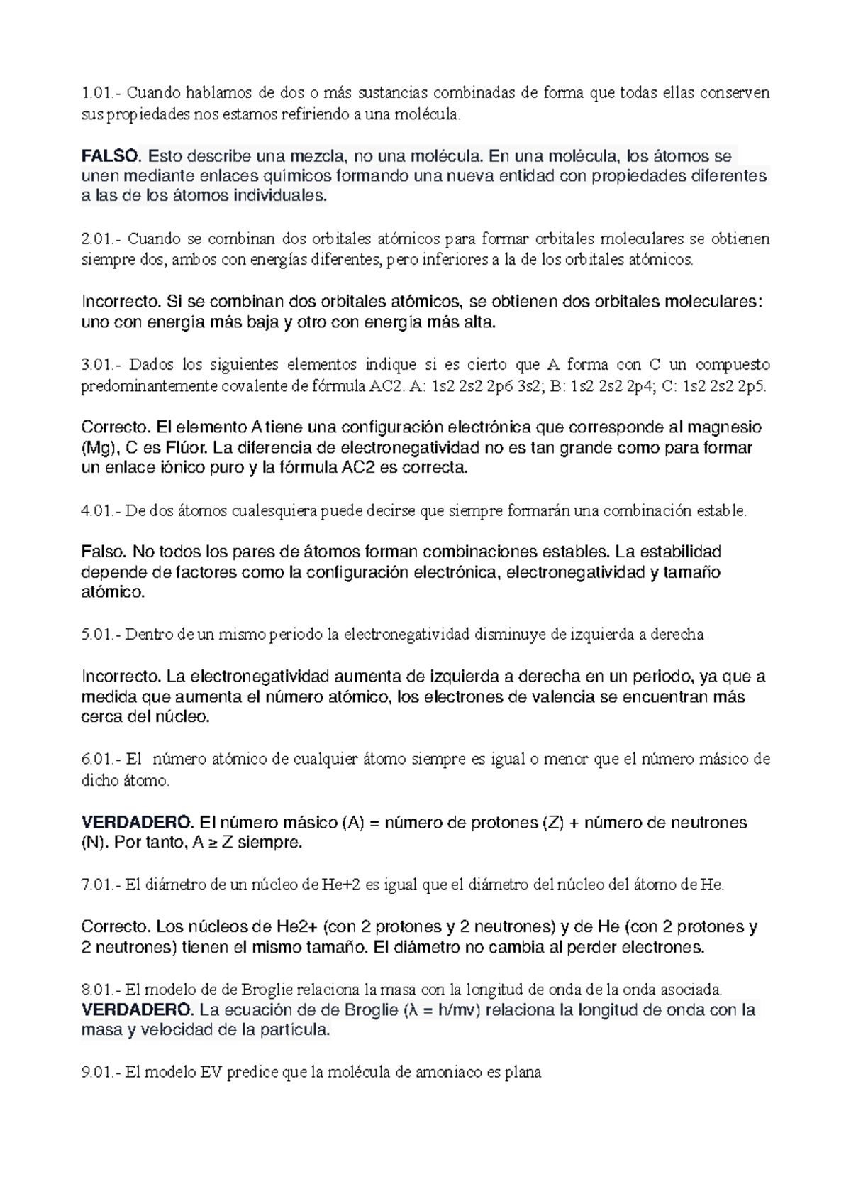 Cuestiones de Química T1 y T2: Respuestas y Explicaciones - Studocu