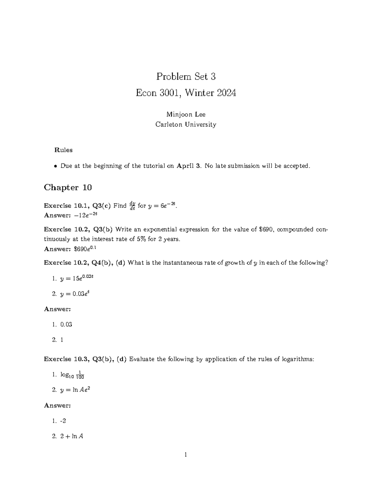 Econ3001 PS3 Answer Keys: Solutions & Explanations for 2024课程 - Studocu