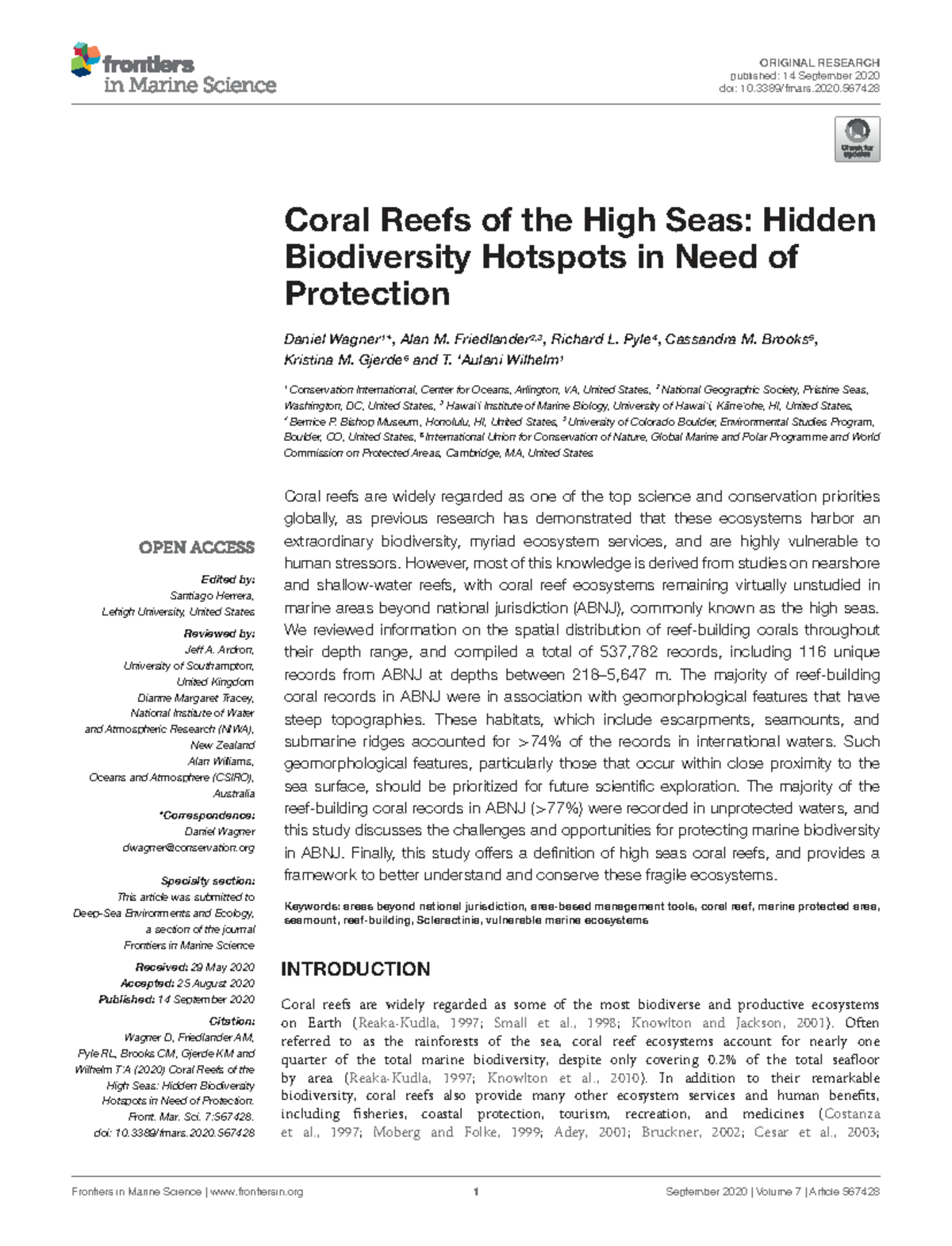 Coral Reefs of the High Seas: Biodiversity and Conservation Needs - Studocu