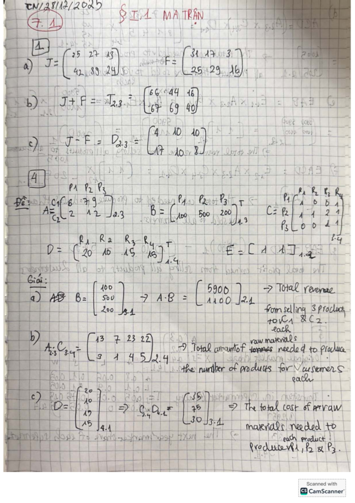 MA TRAN 7.1: Bài Tập Toán Cao Cấp - Phân Tích Doanh Thu và Chi Phí ...