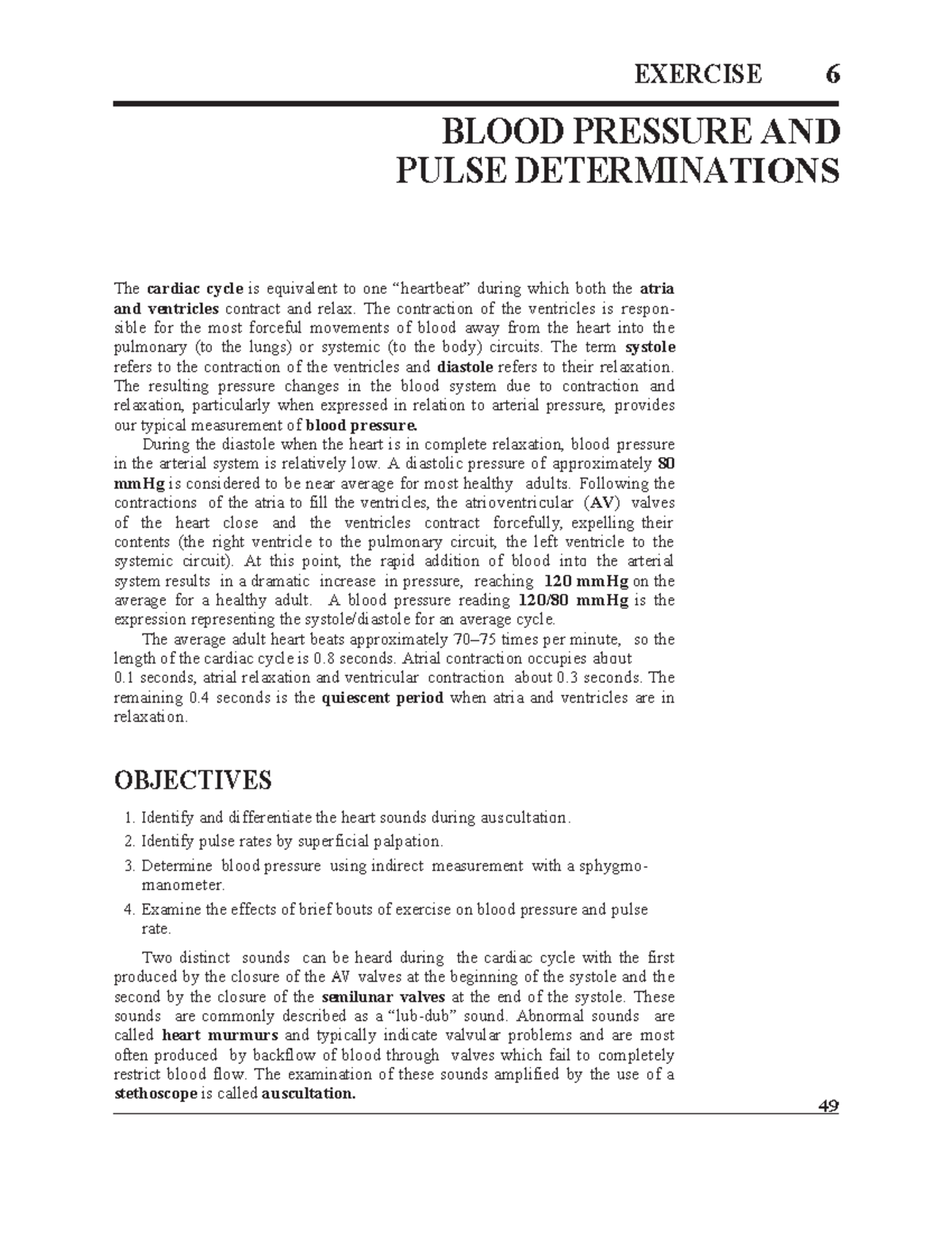 LAB MANUAL: EXERCISE 6 - BLOOD PRESSURE & PULSE MEASUREMENTS - Studocu