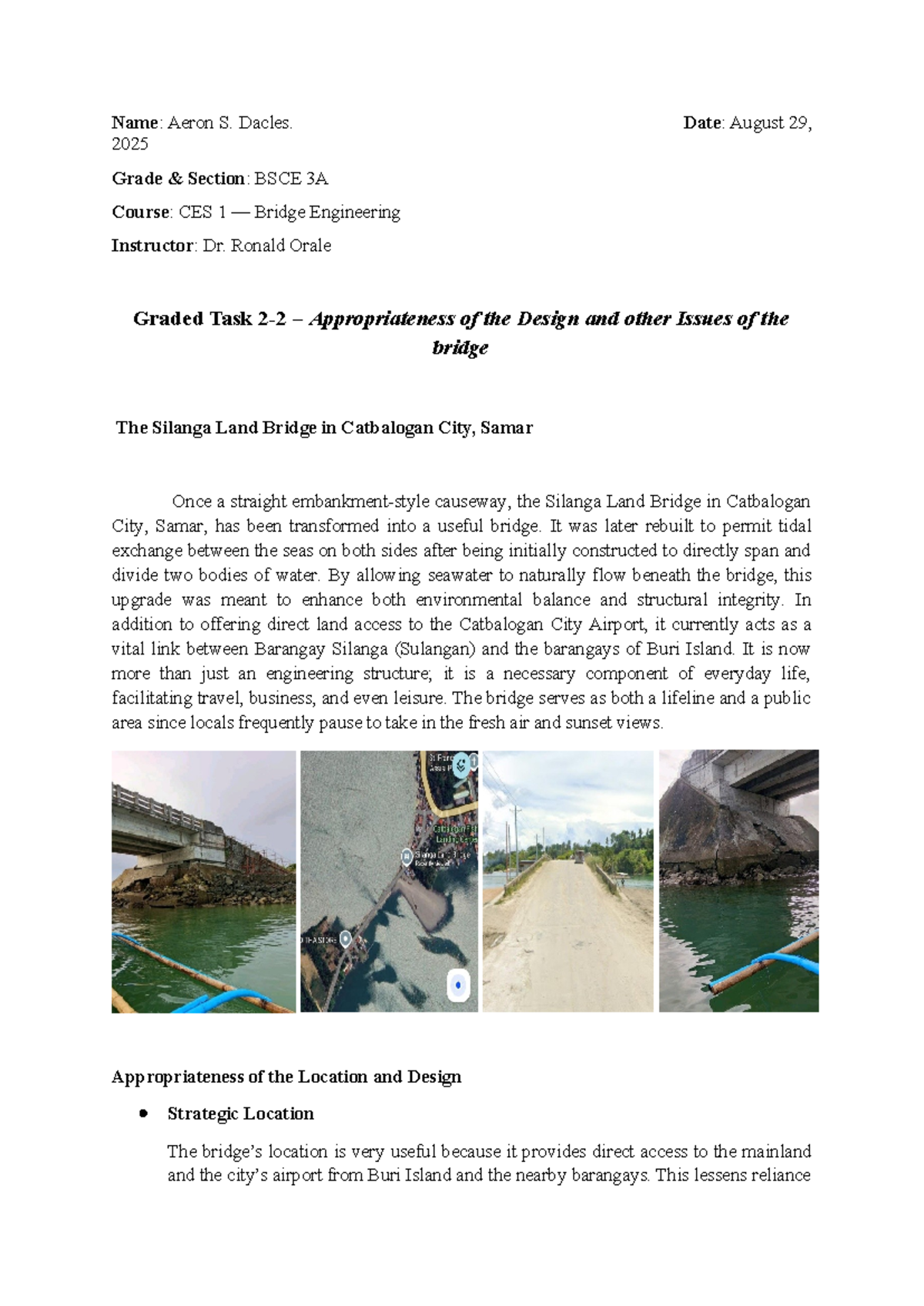 CES 1 Task 2: Analysis of Silanga Land Bridge Design Issues - Studocu