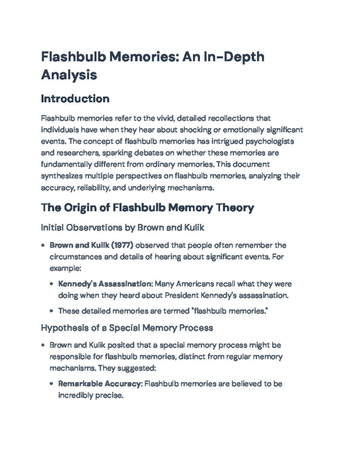 Flashbulb Memories: Analysis of Accuracy, Mechanisms, and Effects ...