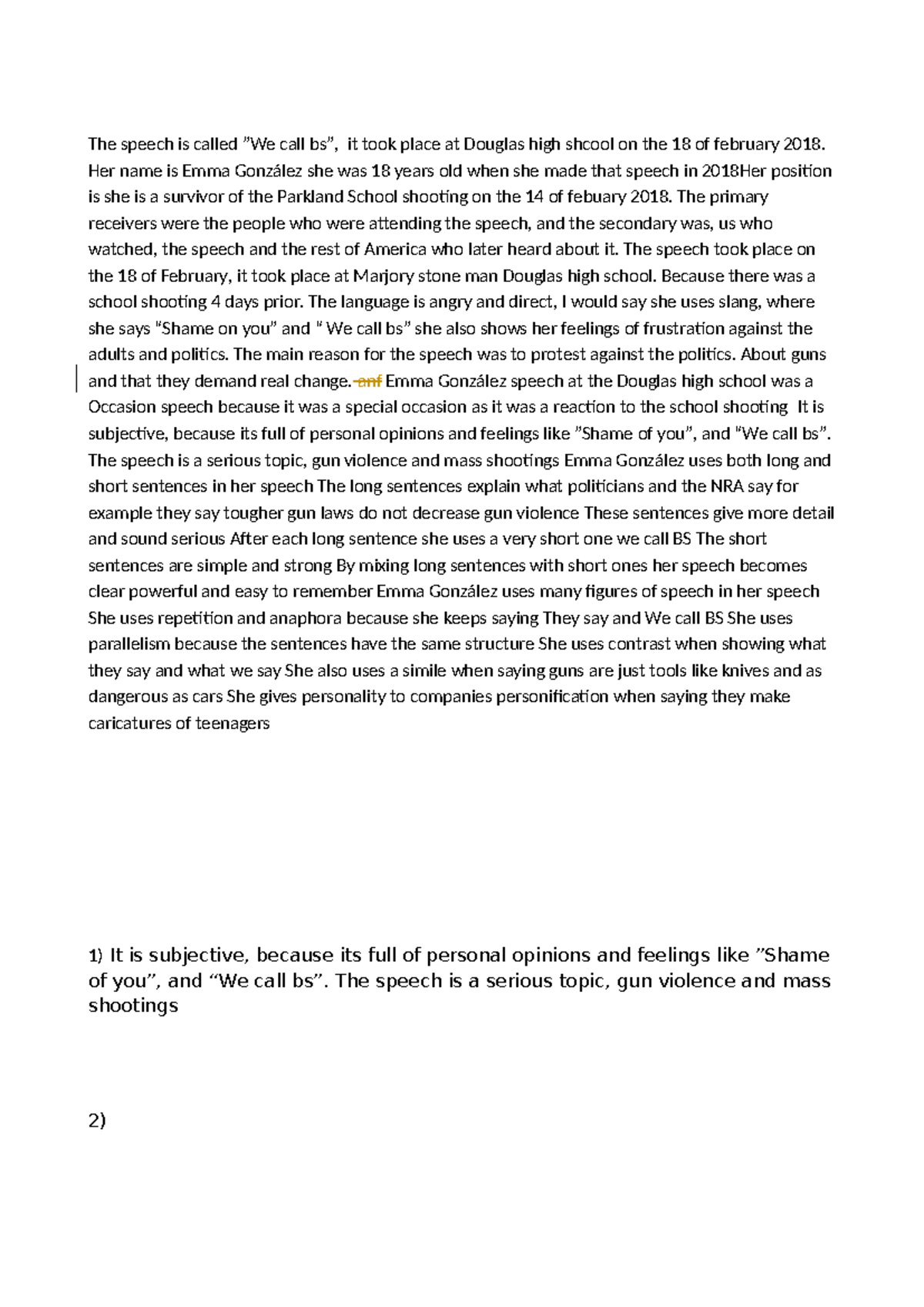 Emma González's Speech Analysis: "We Call BS" on Gun Violence - Studocu