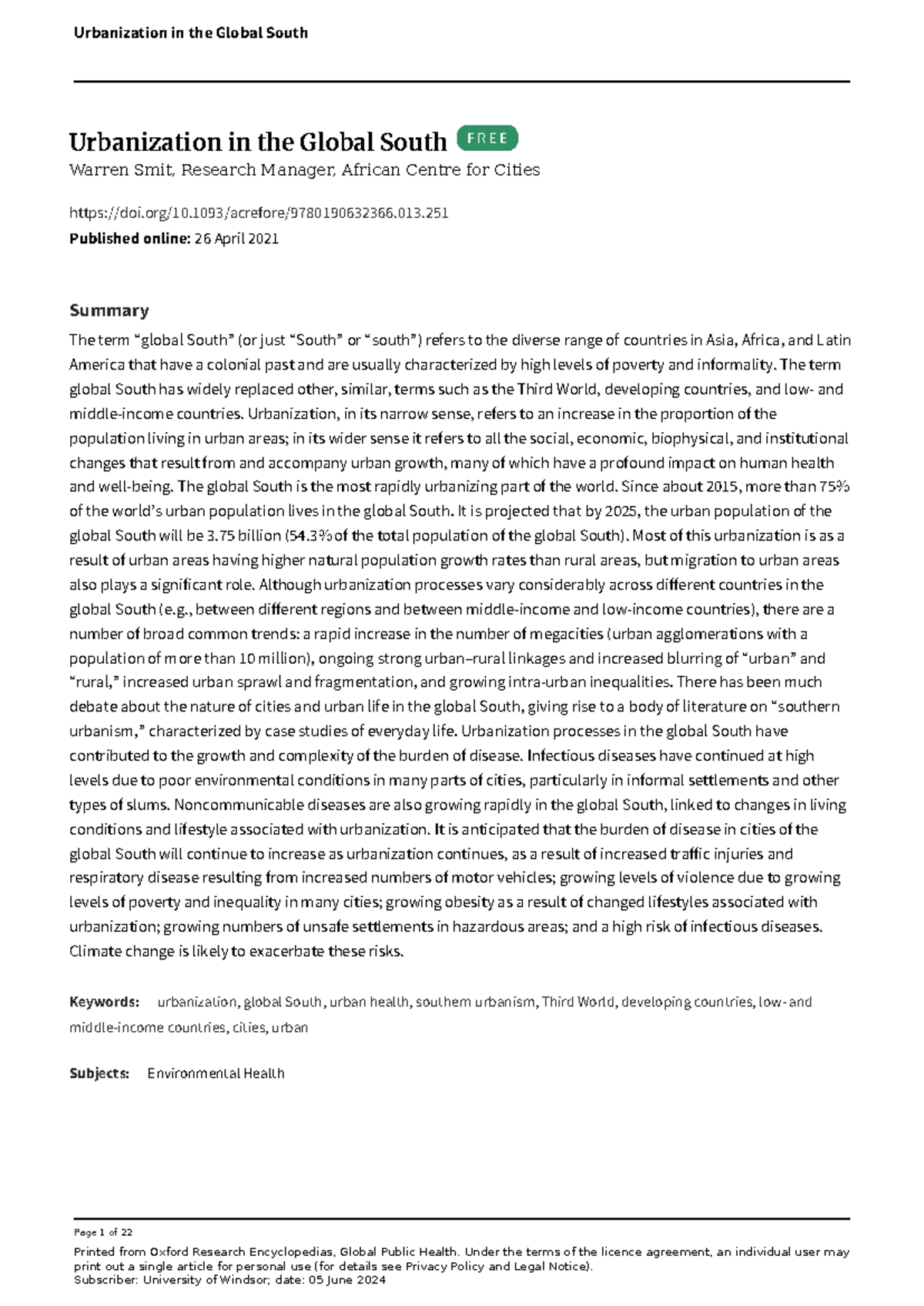 Urbanization and Health in the Global South: Insights and Trends - Studocu