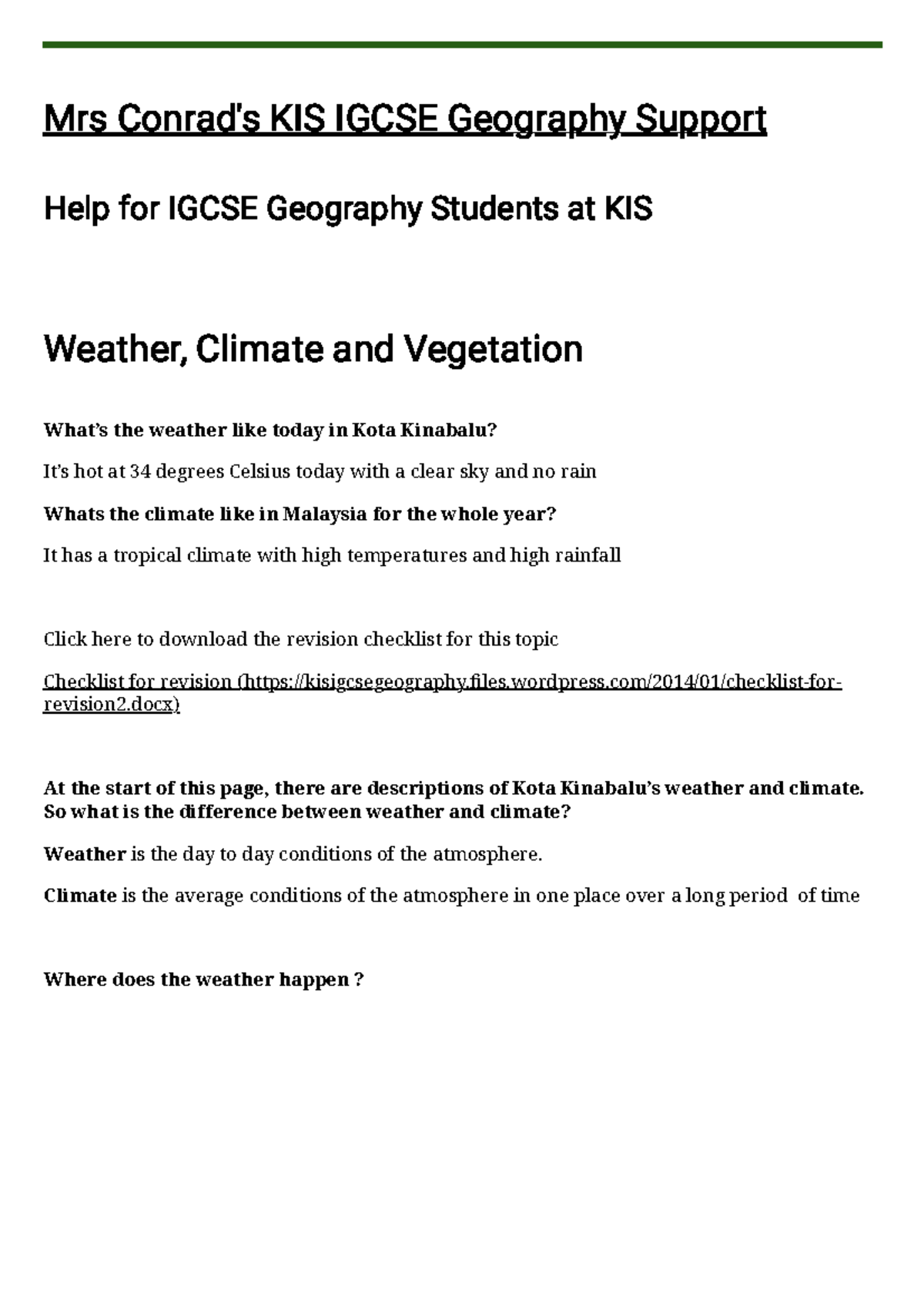 IGCSE Geography: Weather, Climate, and Vegetation Study Notes - Studocu