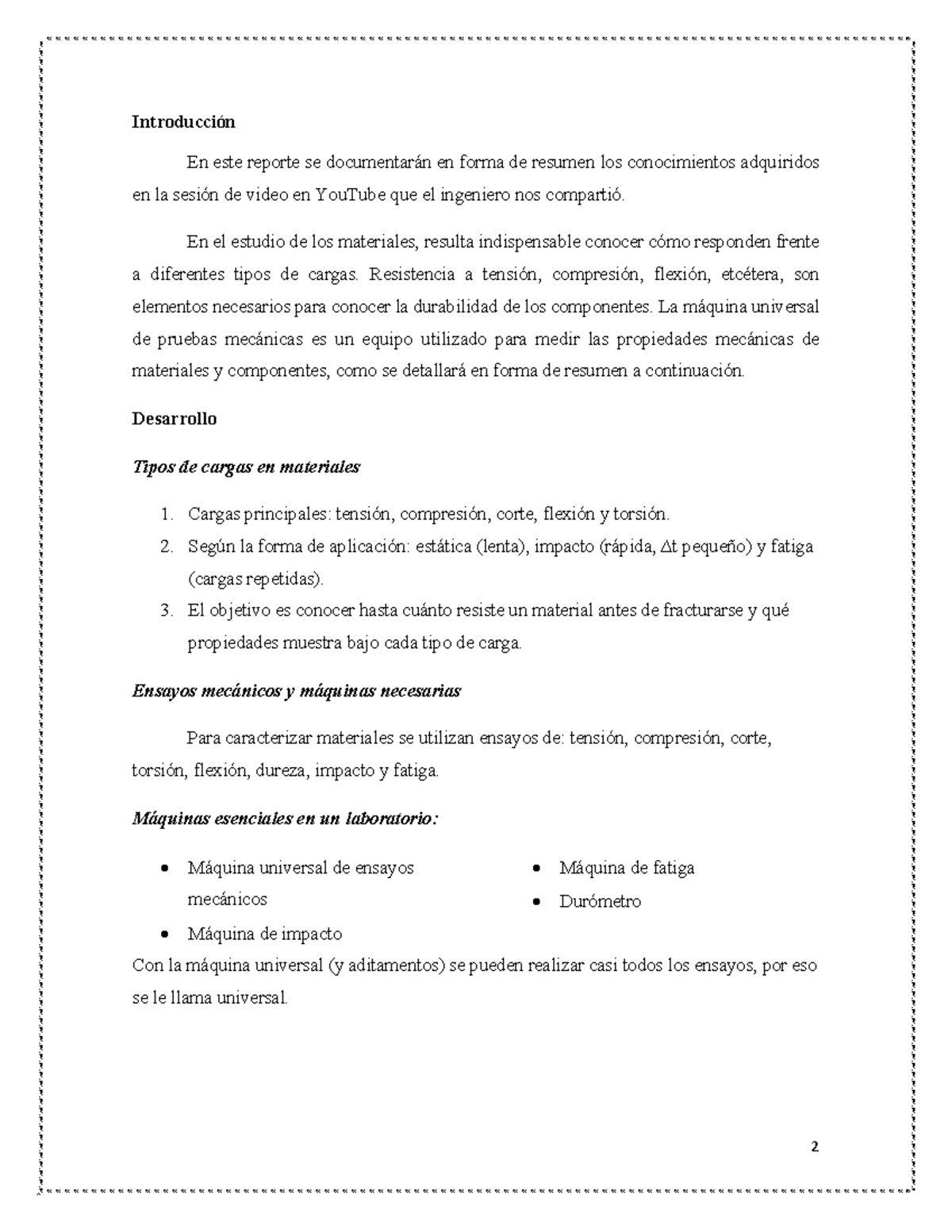 Práctica 1 - Resumen de Ensayos Mecánicos y Cargas en Materiales - Studocu