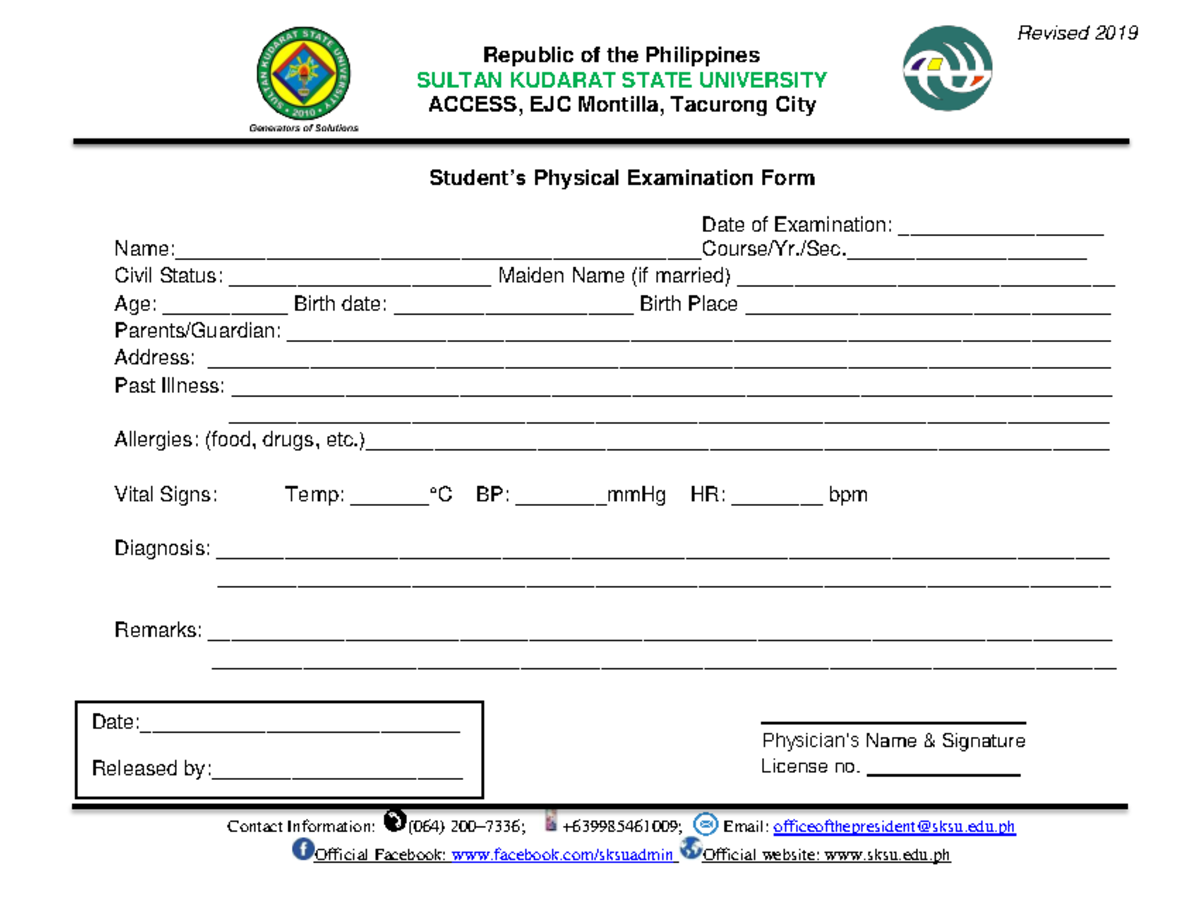Updated Student Physical Examination Form 2023 - Republic of the ...