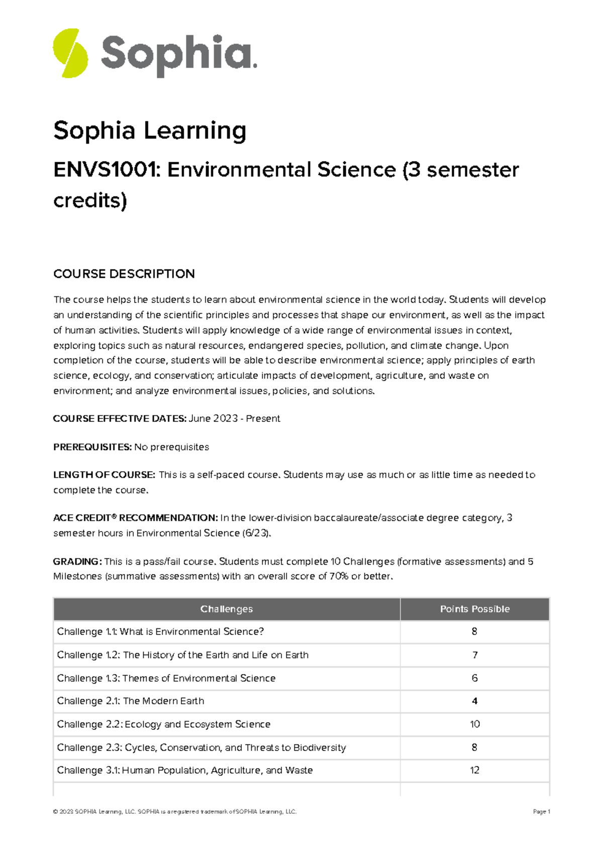 ENVS1001: Environmental Science Course Overview and Learning Outcomes ...