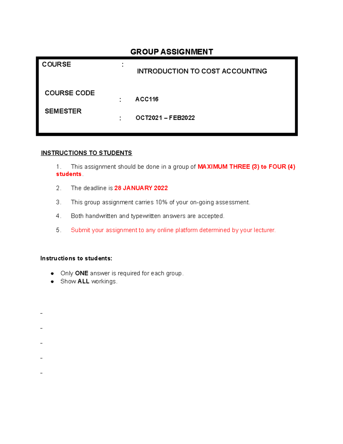 ACC Group Assignment: Cost Accounting Overview for ACC 116 - Studocu