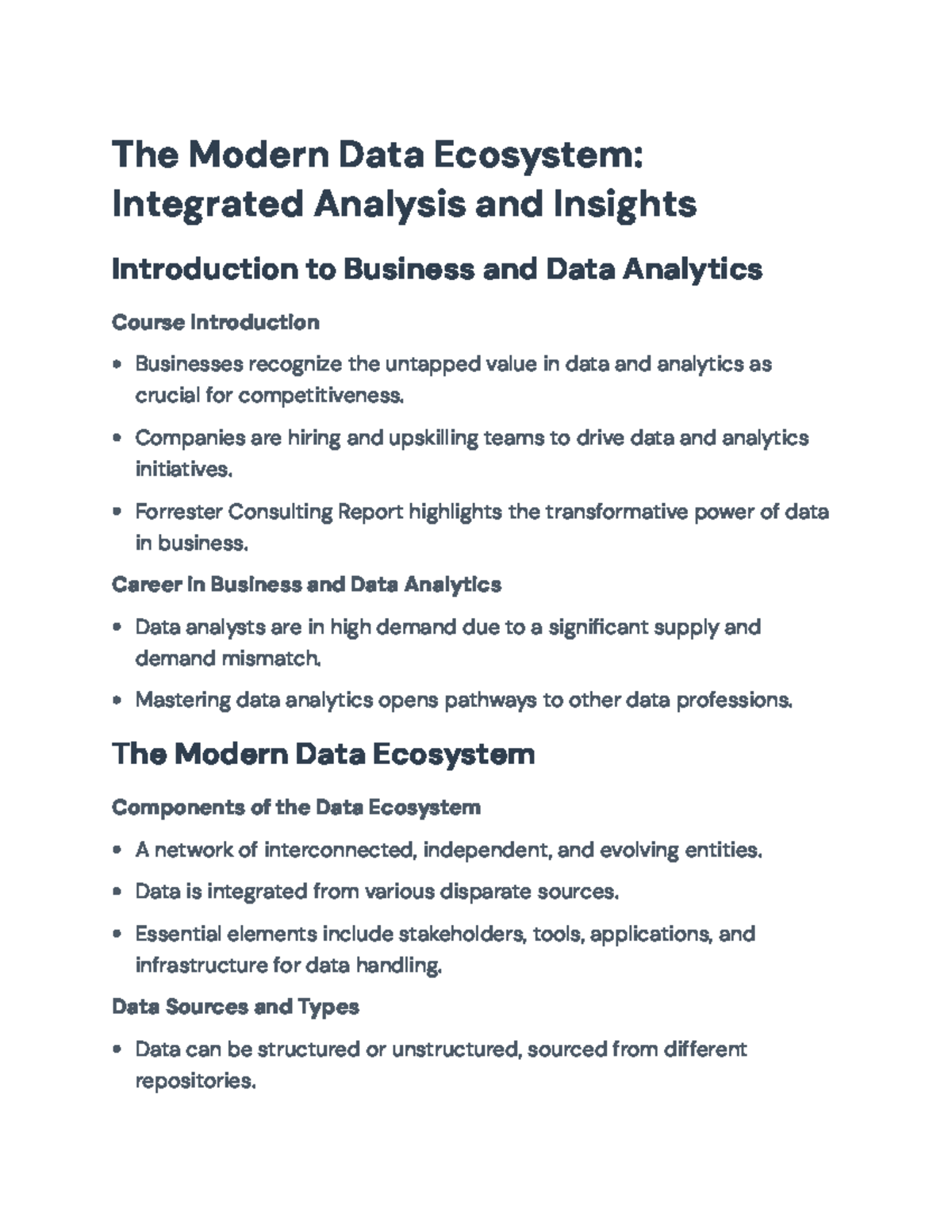 Modern Data Ecosystem: Insights & Roles in Data Analytics (BUS 101 ...