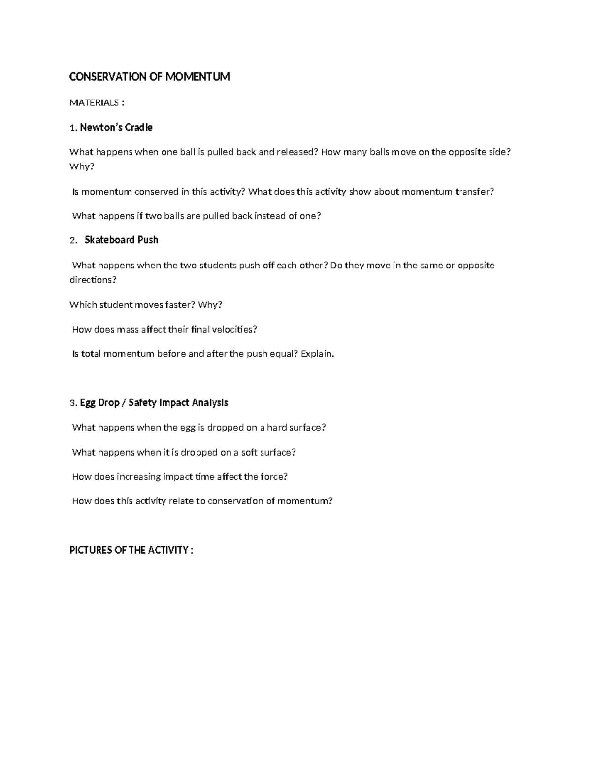 Physics Lab Activities: Conservation of Momentum & Energy (Lecture ...