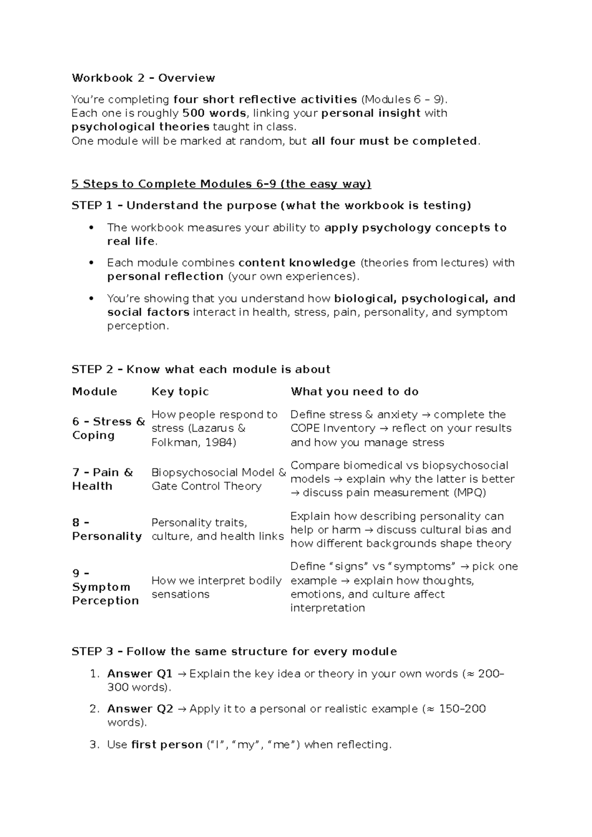 5 Steps to Complete Workbook 2 Modules 6-9: Reflective Activities Guide ...