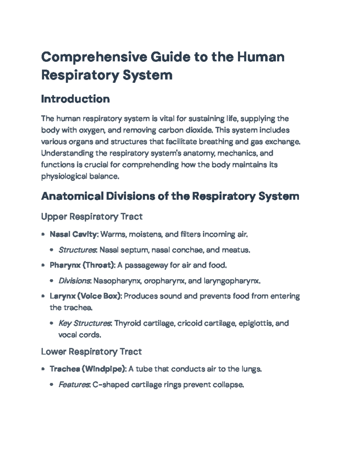 Comprehensive Guide to the Human Respiratory System (Course Code ...