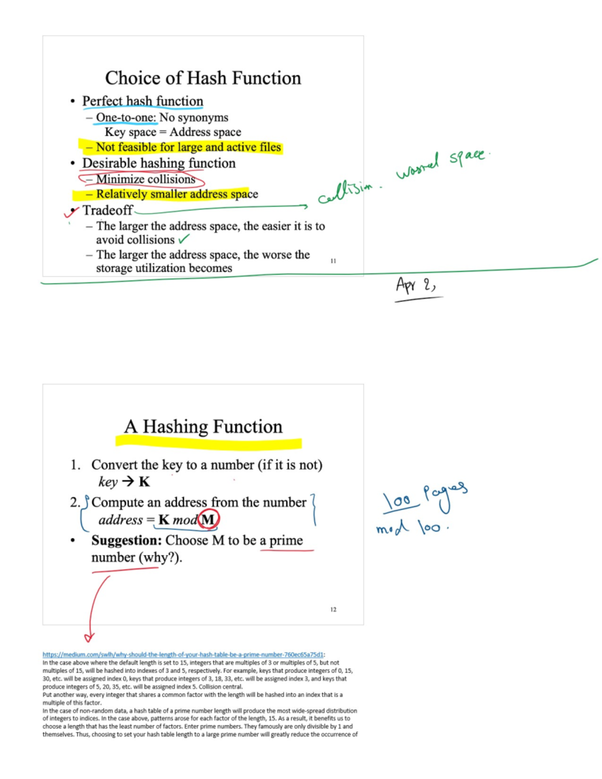 B1 Apr 02 - Note - Choice of Hash Function Perfect hash function No ...