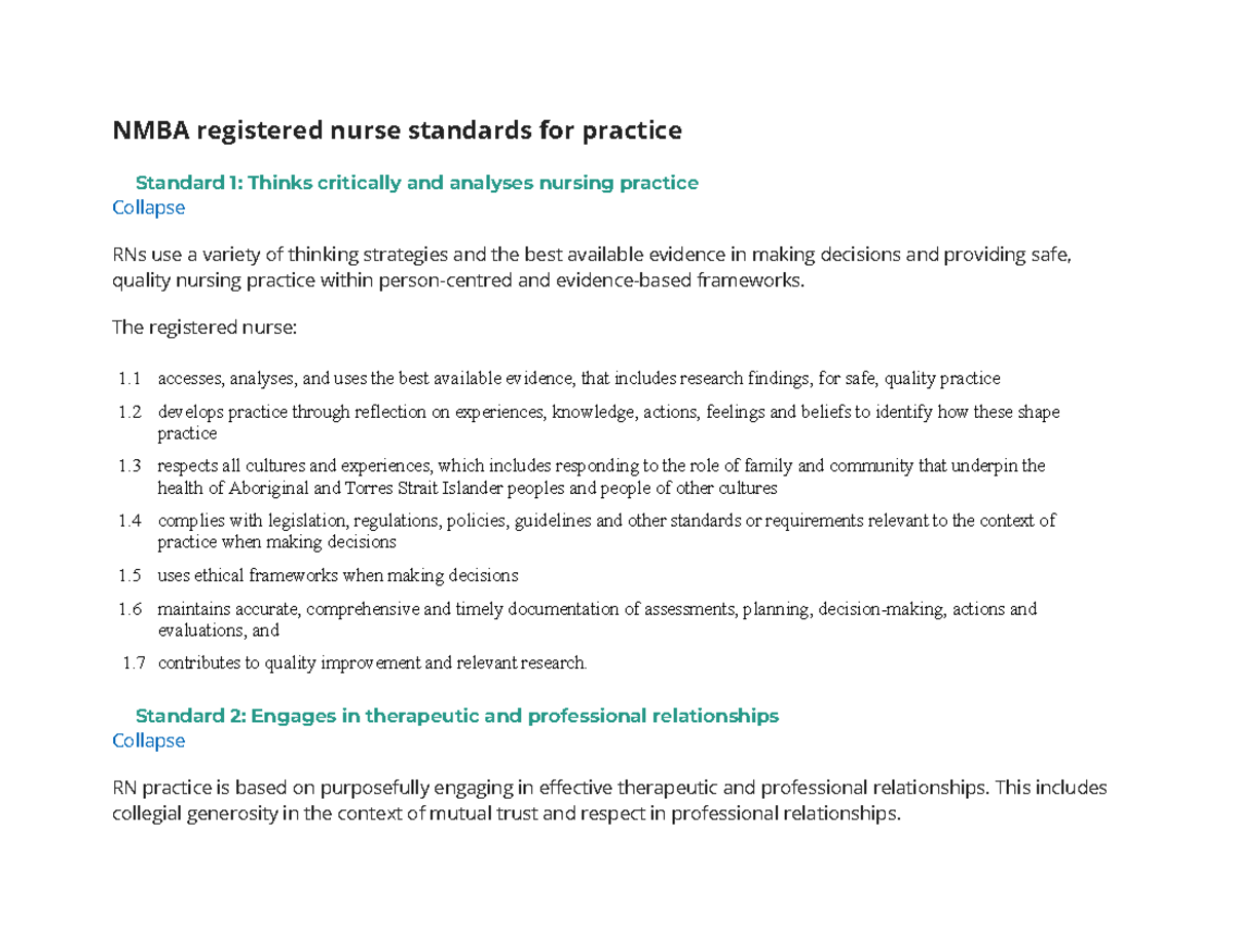 NMBA Standards for Practice & Code of Conduct Overview - Studocu
