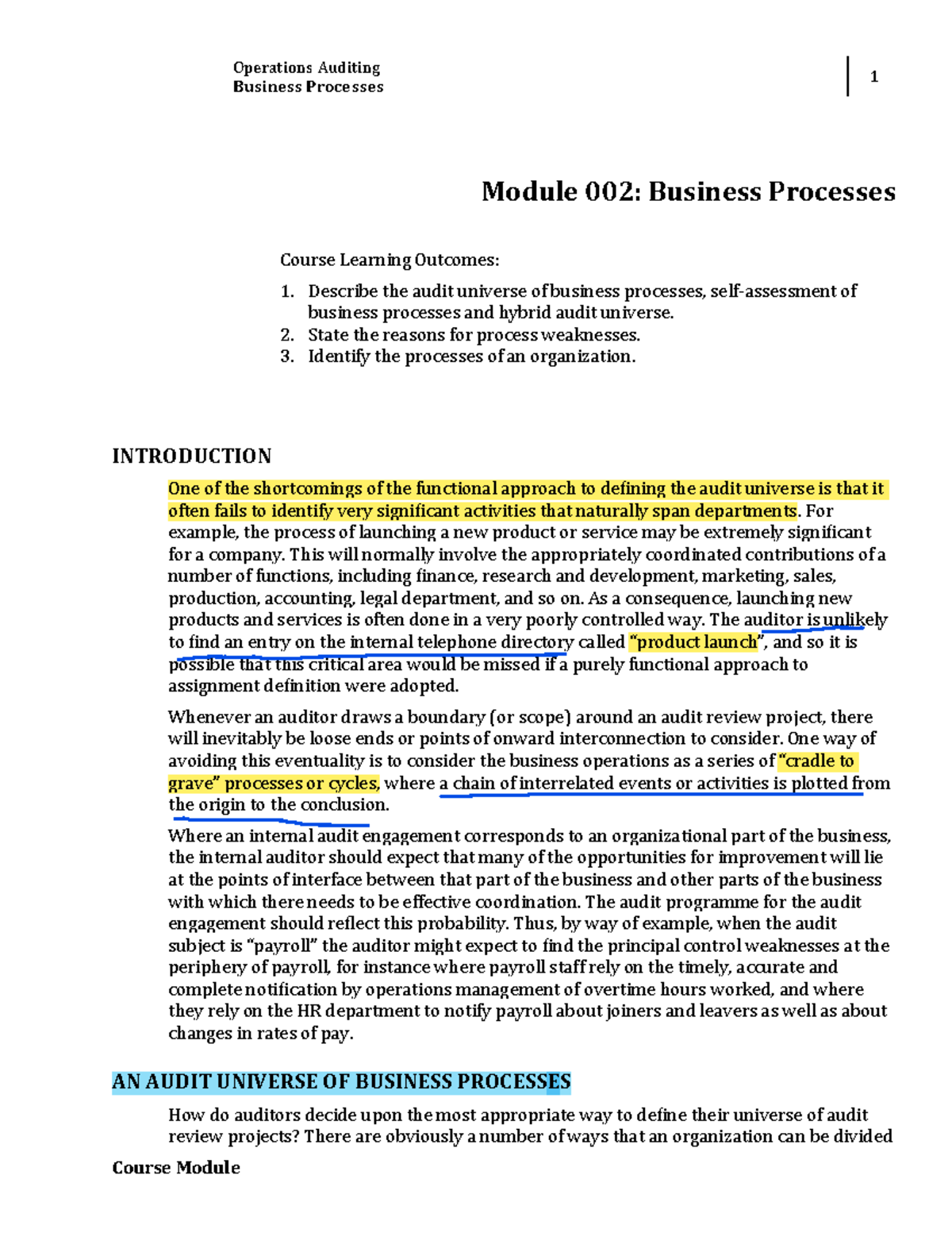 Module 002: Operations Auditing in Business Processes - Studocu