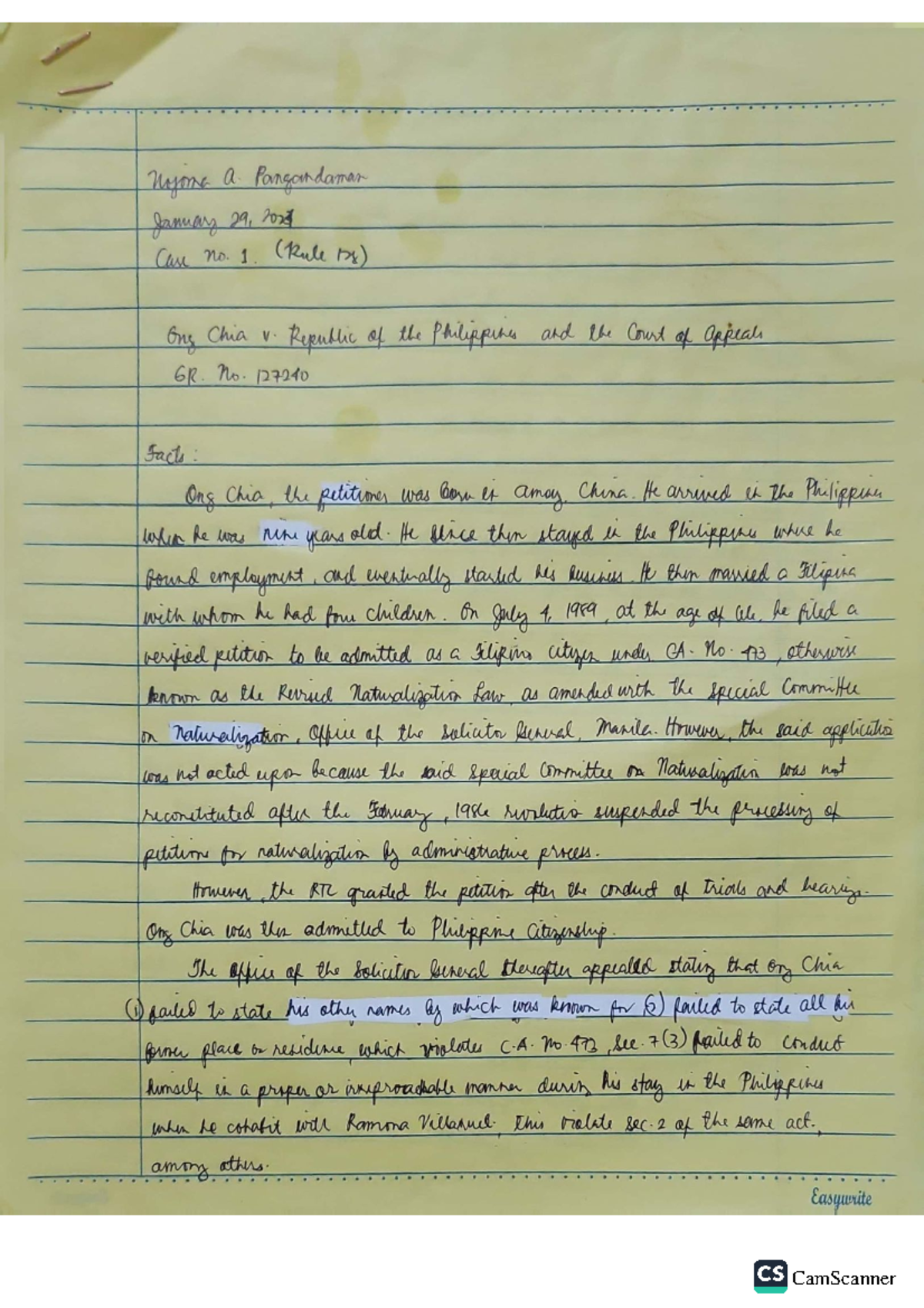 Case No. 1 (Rule 128) Ong Chia v. Republic of the Philippines and the ...
