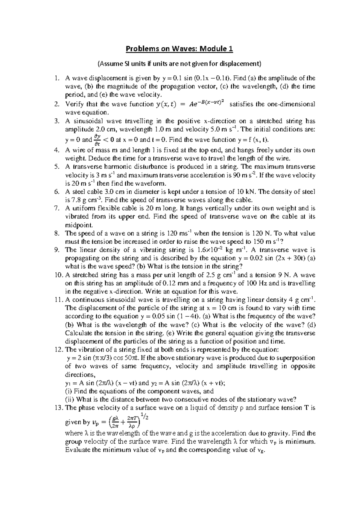 engineering physics Problems on waves module 1 - VIT - Studocu