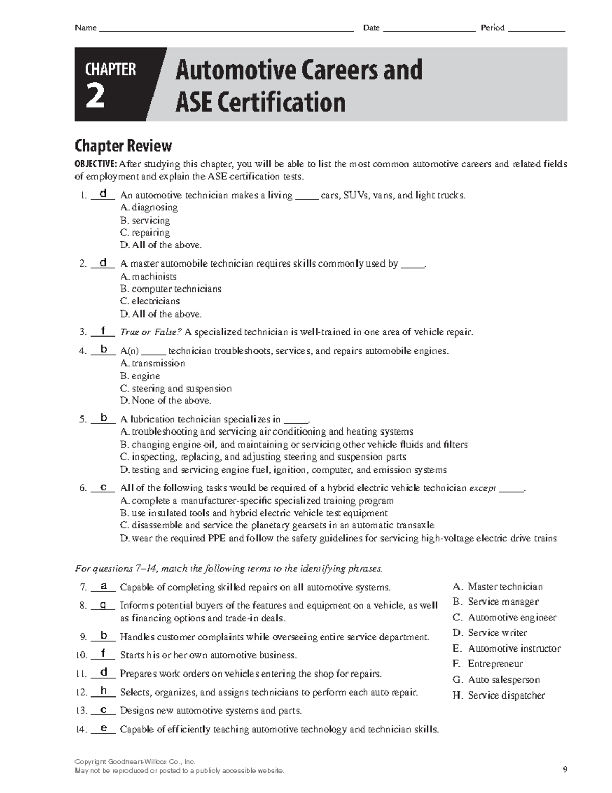 22 Automotive Careers & ASE Certification Review Worksheet - Studocu