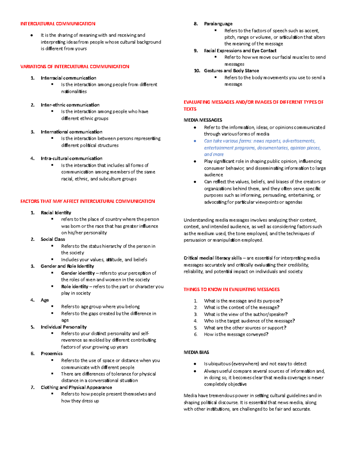 Purcomm (COMM 101) Midterm 2 Study Notes on Intercultural Communication ...