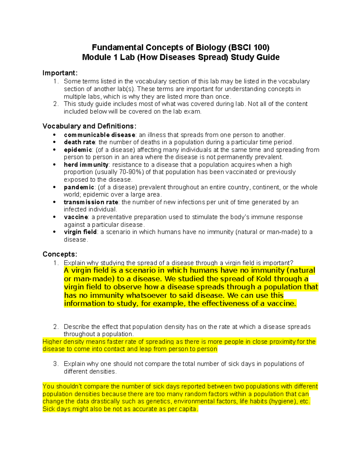 Fundamental Concepts of Biology Lab Study Guide (BSCI 100) - Module 1 ...