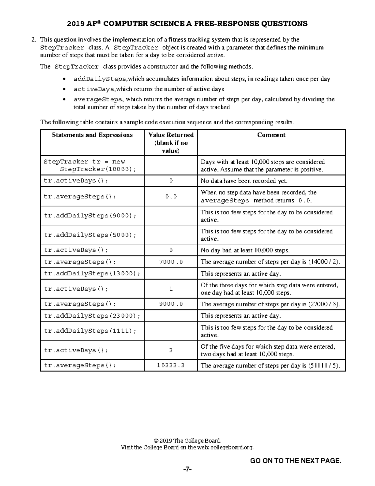 Step Tracker - Csp thing - This question involves the implementation of ...