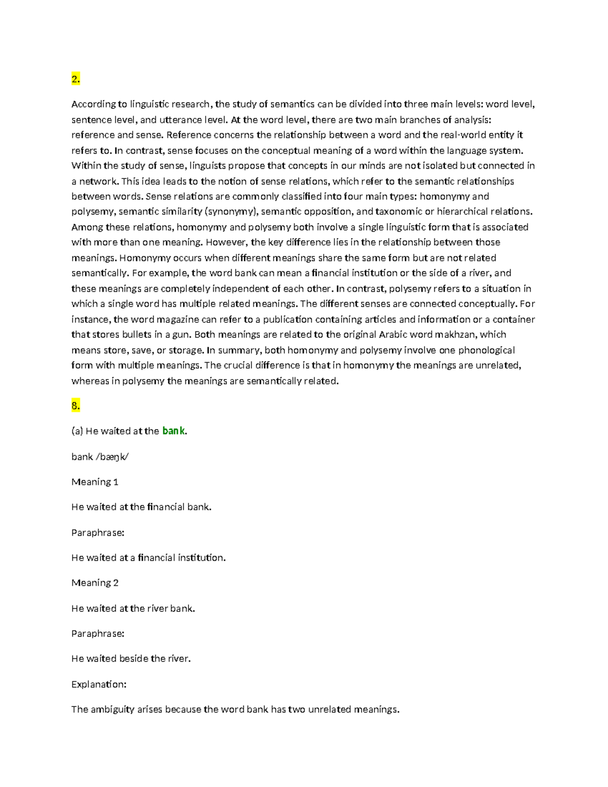 Assignment 4: Exploring Homonymy and Polysemy in Semantics - Studocu