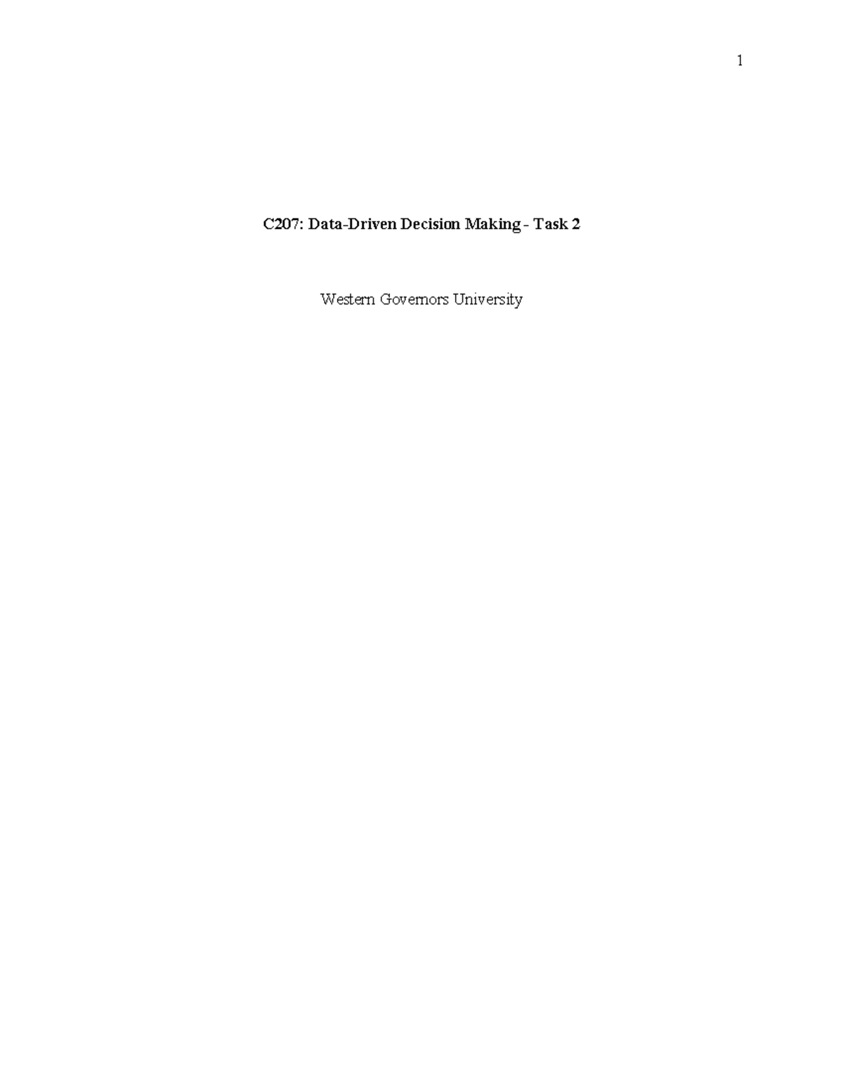 C207 Task 2 - Data-Driven Decision Making Analysis and Recommendations - Studocu