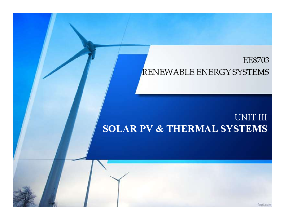 Solar PV System - EE RENEWABLE ENERGY SYSTEMS UNIT III SOLAR PV ...