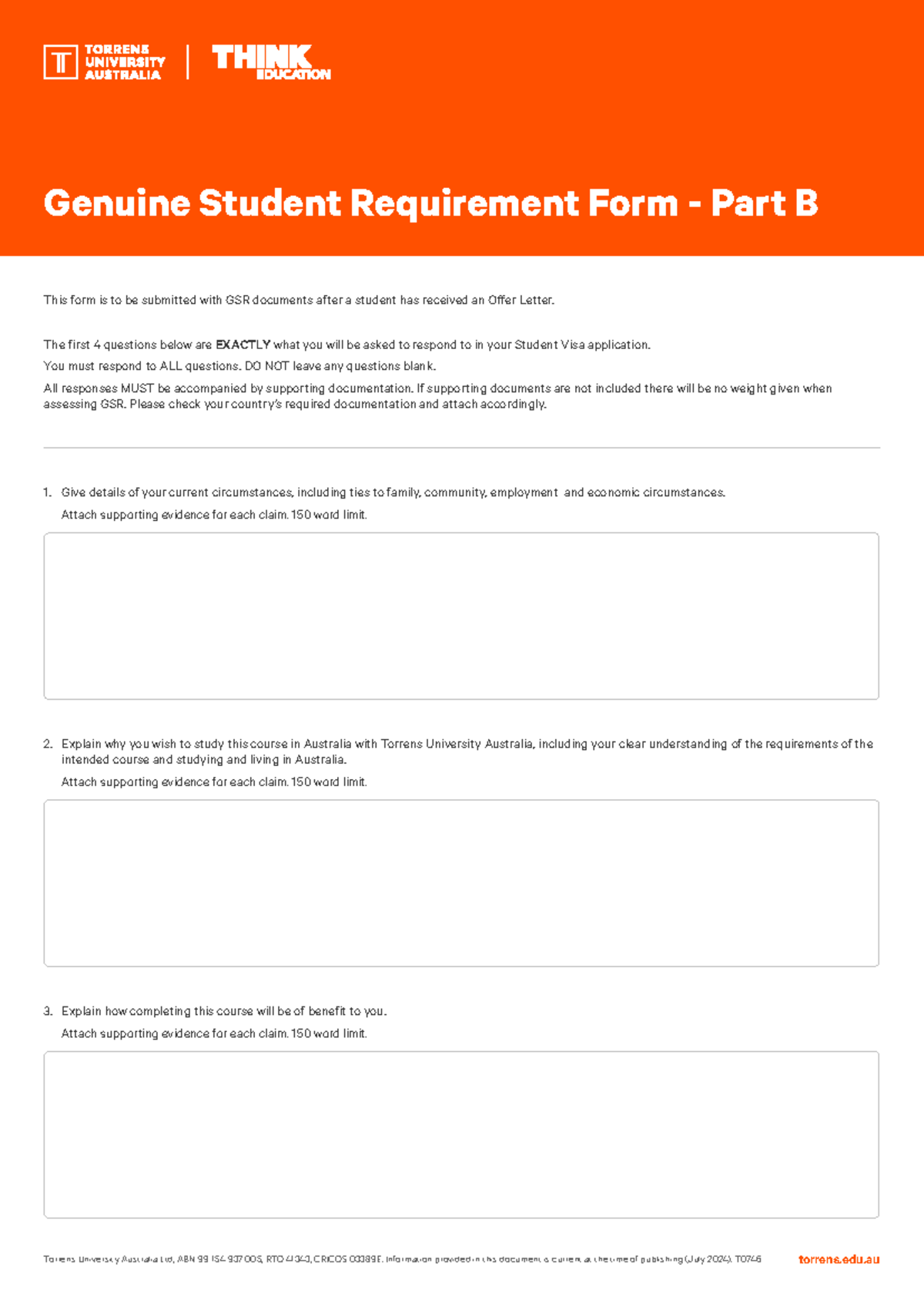TUA - Genuine Student Requirement Form - Part B Guidelines - Studocu