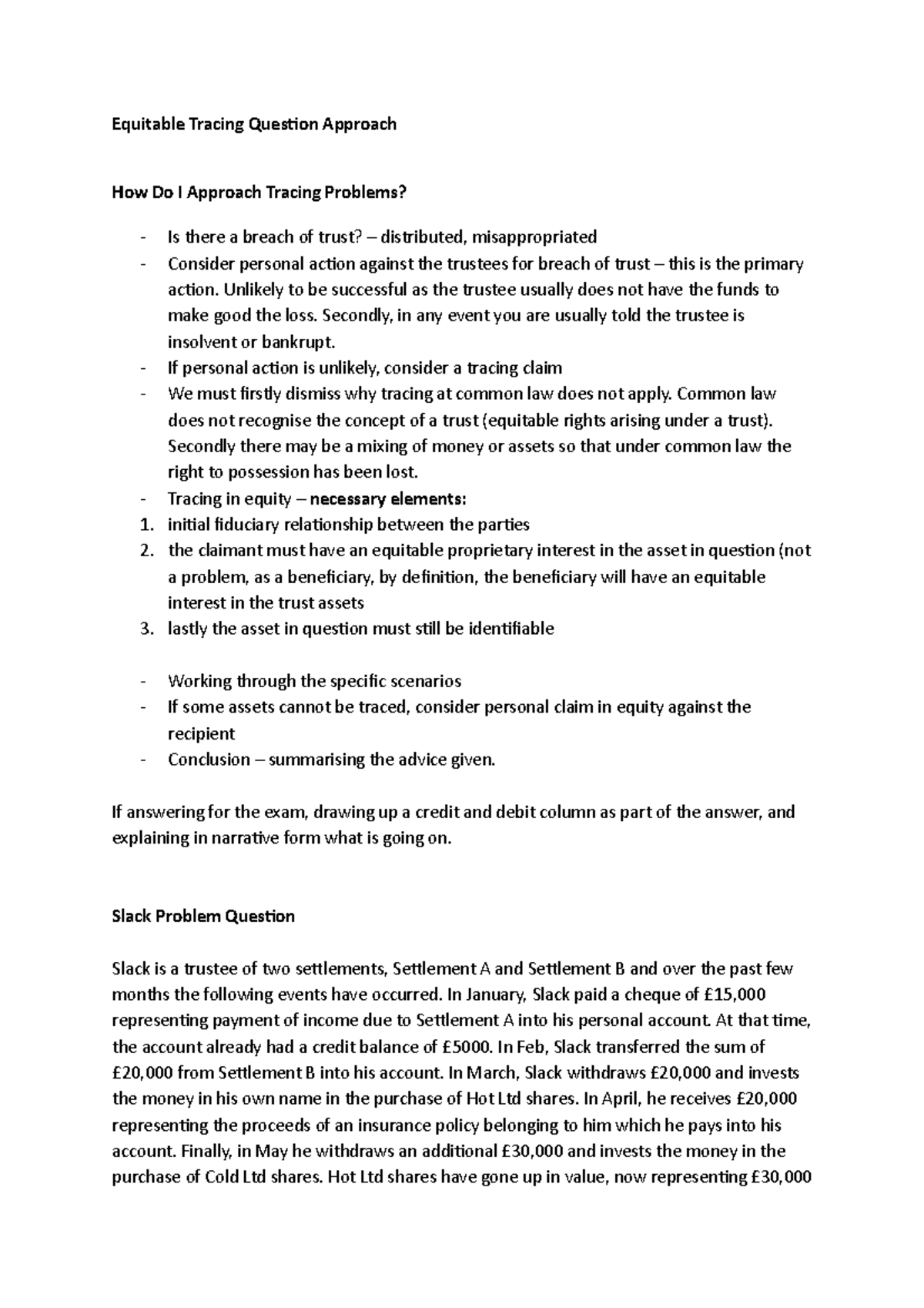 Equitable Tracing Question Approach - Unlikely to be successful as the ...