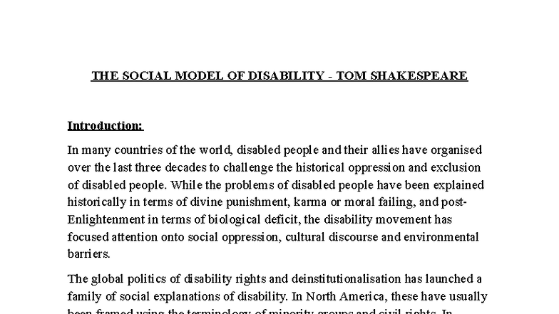 THE Social Model OF Disability - tom shakespearre - THE SOCIAL MODEL OF ...