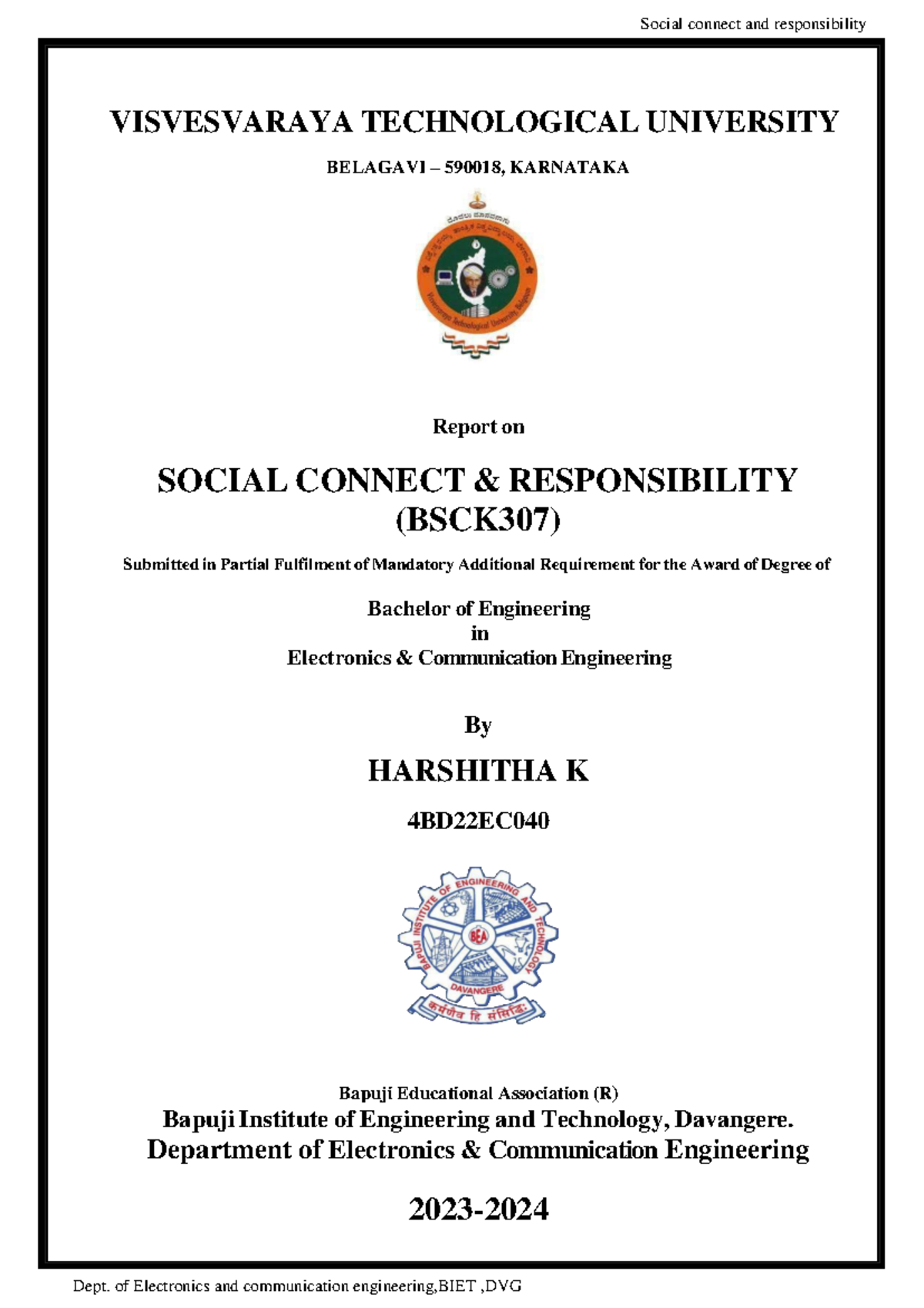 Scr final report harshitha K - Dept. of Electronics and communication ...