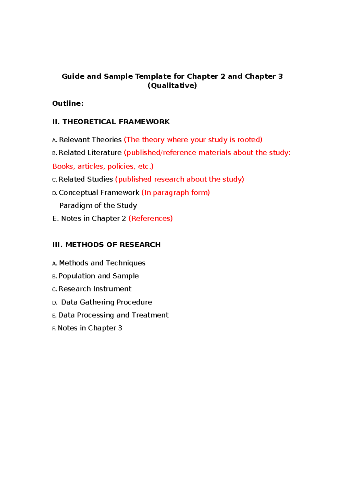Guidelines and Sample Template for Chapters II & III (Qualitative ...