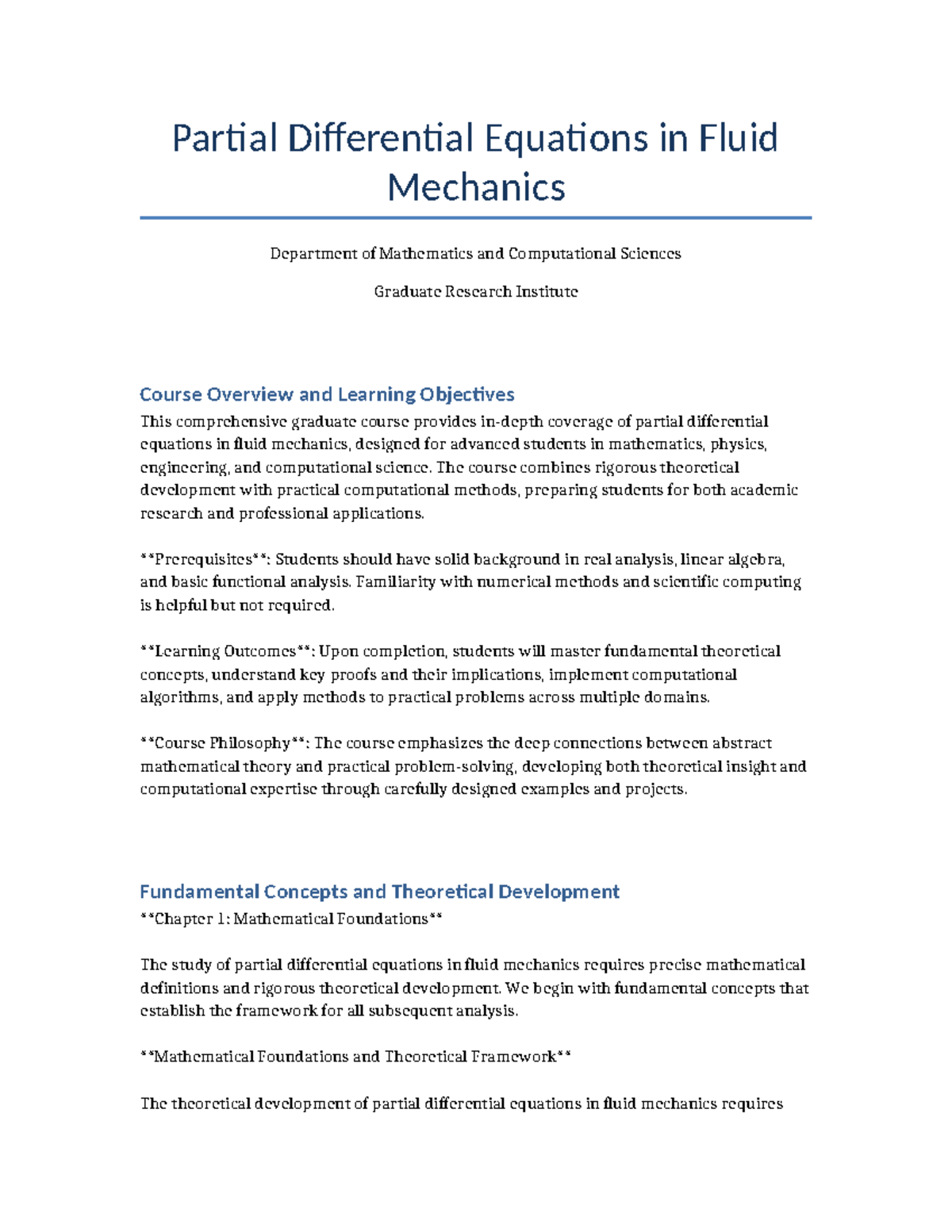 Partial Differential Equations in Fluid Mechanics (MATH 517) - Studocu